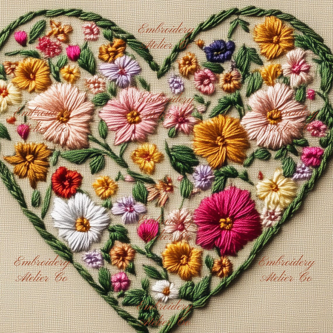 Heart of Flowers Embroidery Design, Love Hand Embroidery Pattern ...