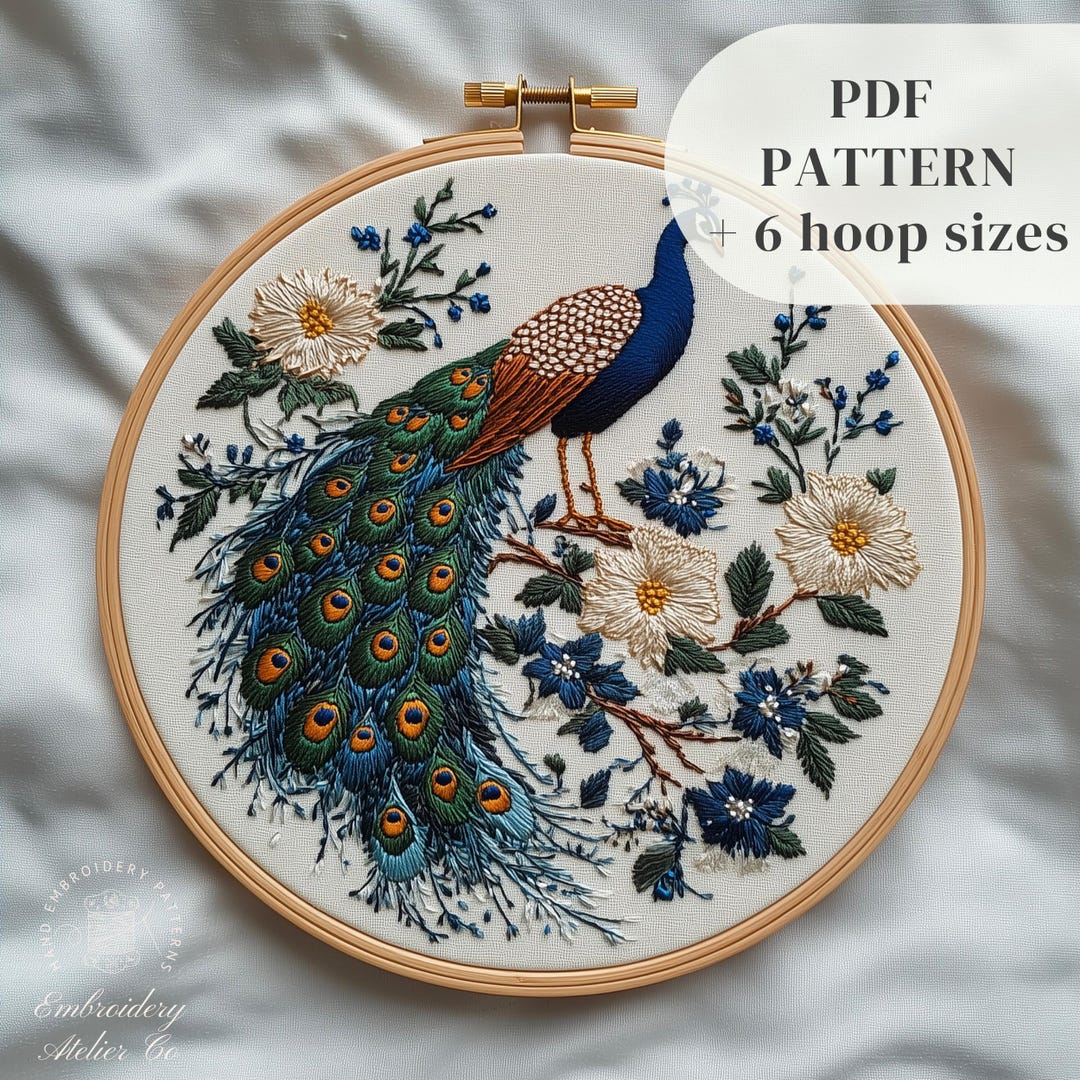 Peacock Hand Embroidery Pattern, Animal Embroidery Design, Bird ...