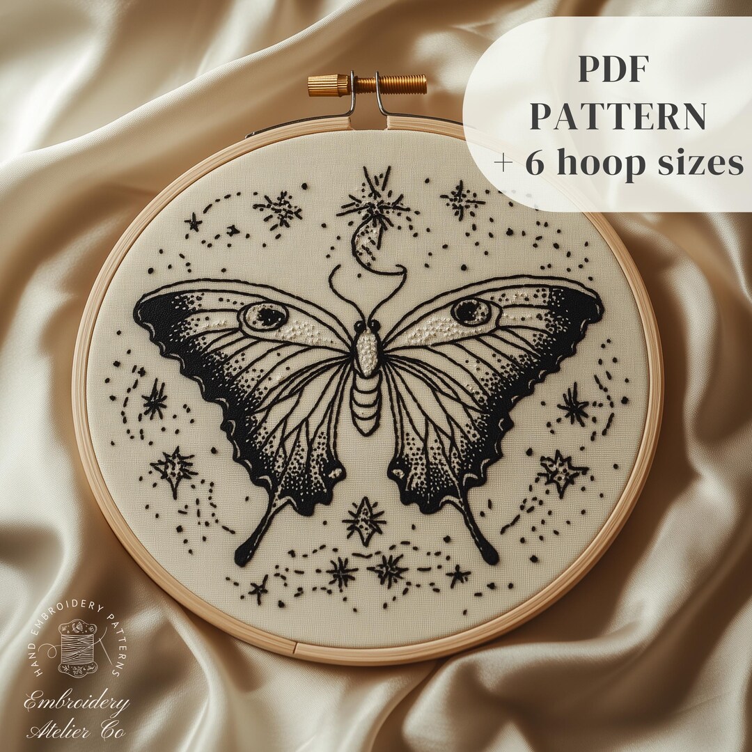 Gothic Moth Embroidery Design, Beginner Hand Embroidery PDF Pattern ...