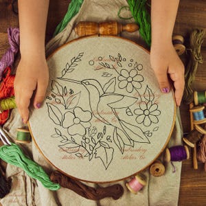 Hummingbird Hand Embroidery Pattern, Flowers and Tropical Bird ...