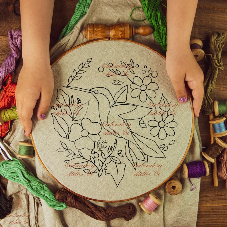Hummingbird Hand Embroidery Pattern, Flowers and Tropical Bird ...
