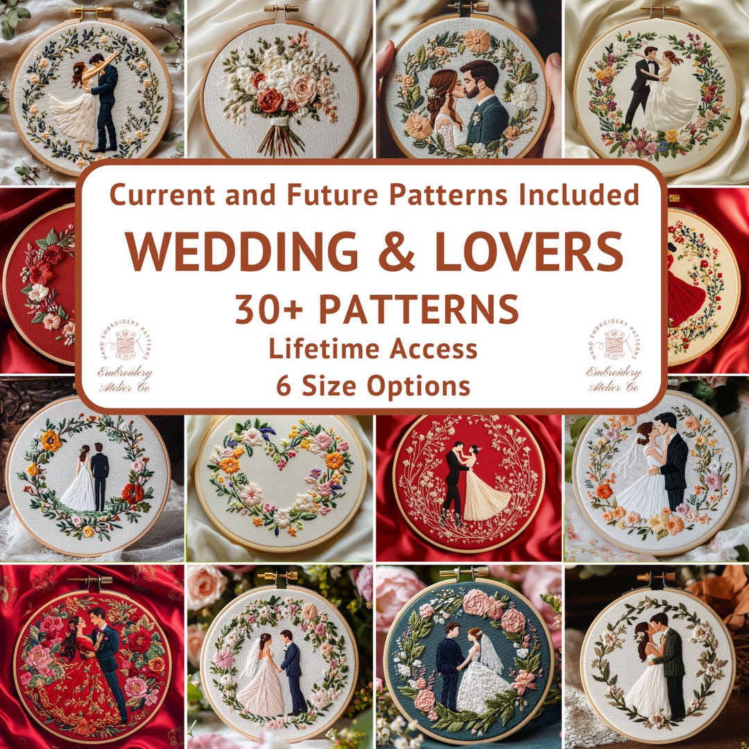 Wedding and Lovers Embroidery Pattern Bundle, Brides, Grooms and ...