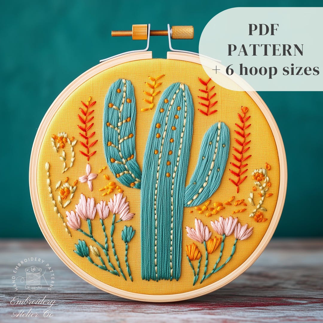 Cactus Embroidery PDF Pattern, Plants Hand Embroidery Design, Beginner ...