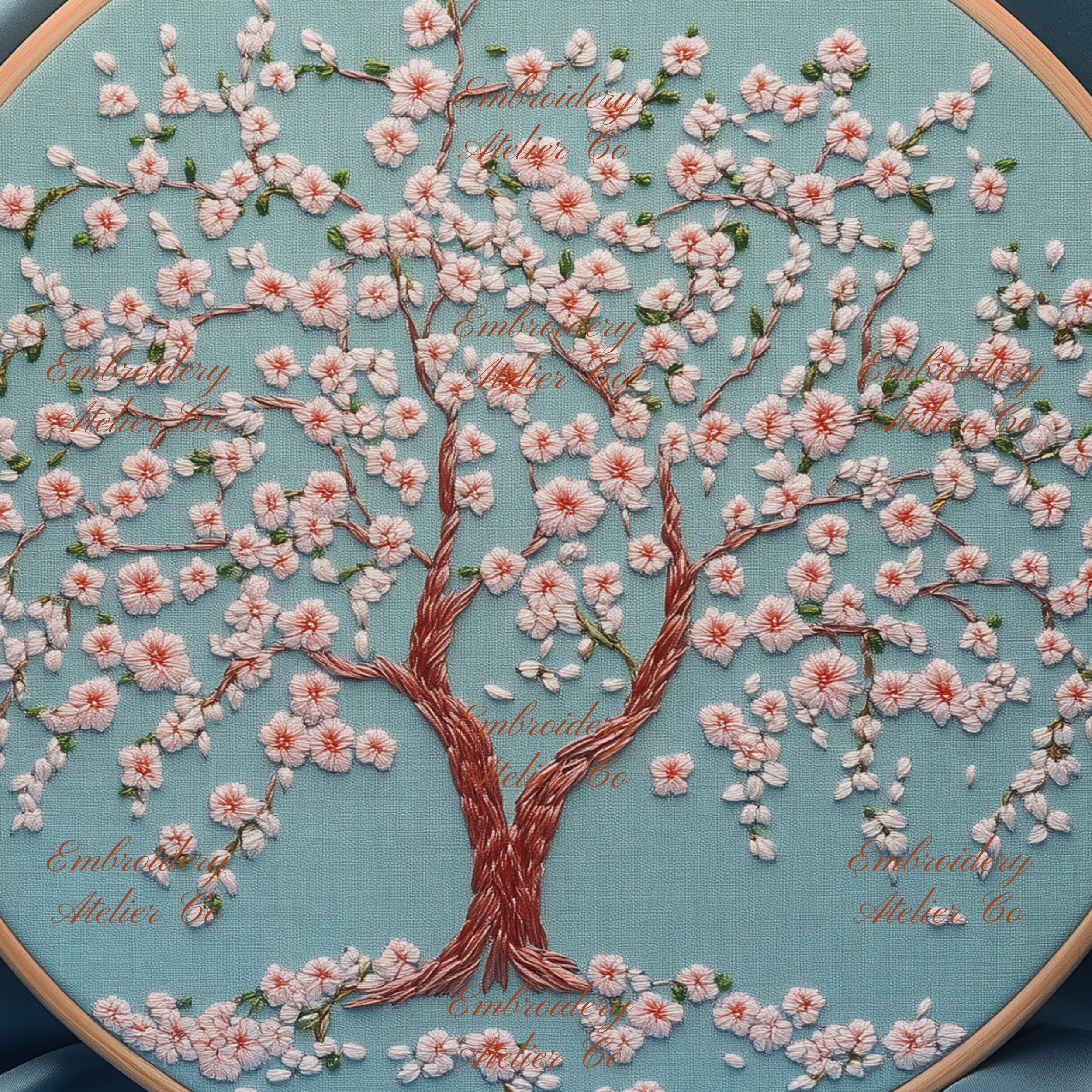 Sakura Tree Hand Embroidery Pattern, Cherry Blossoms Embroidery Design ...