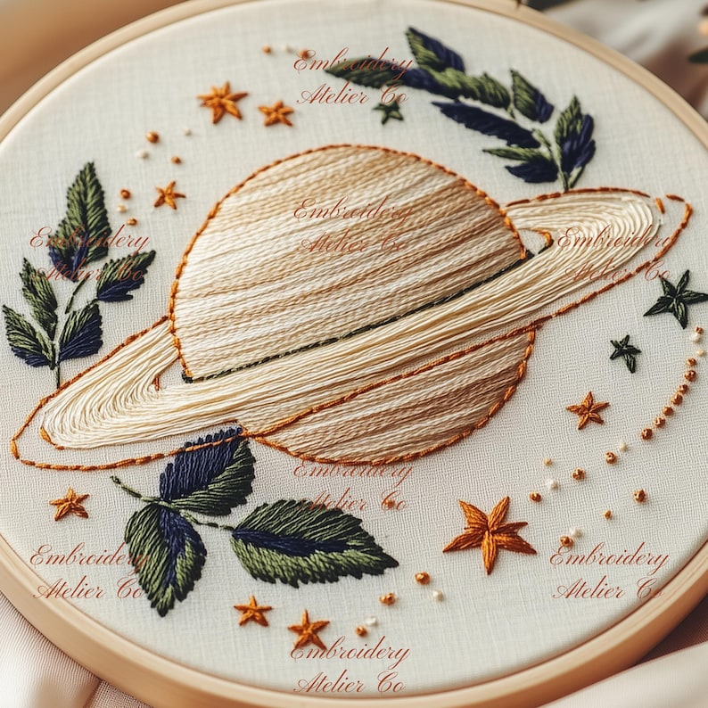 Celestial Hand Embroidery PDF Pattern, Saturn Planet Embroidery Design ...