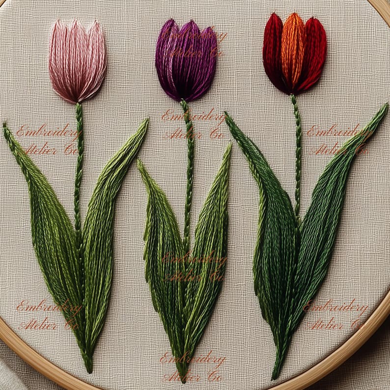 Tulips Hand Embroidery Design, Spring Flowers Embroidery PDF Pattern ...