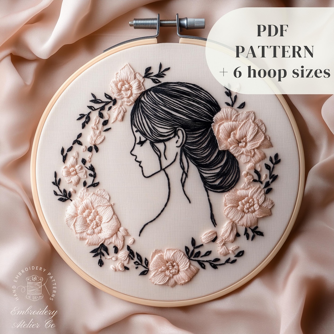 Floral Woman Embroidery PDF Pattern, Female Hand Embroidery Design ...