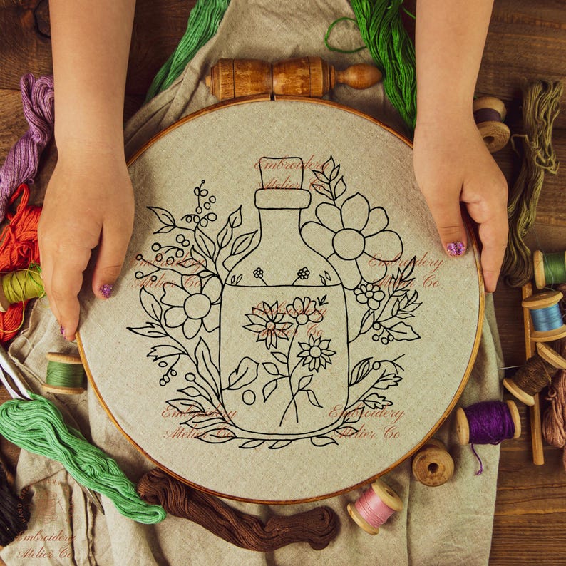 Magic Potion Embroidery PDF Pattern, Witchy Hand Embroidery Design ...
