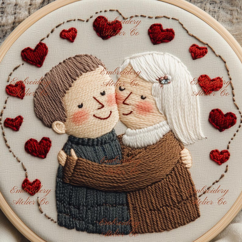 Cute Old Couple Hand Embroidery Pattern, Sweet Grandma and Grandpa ...