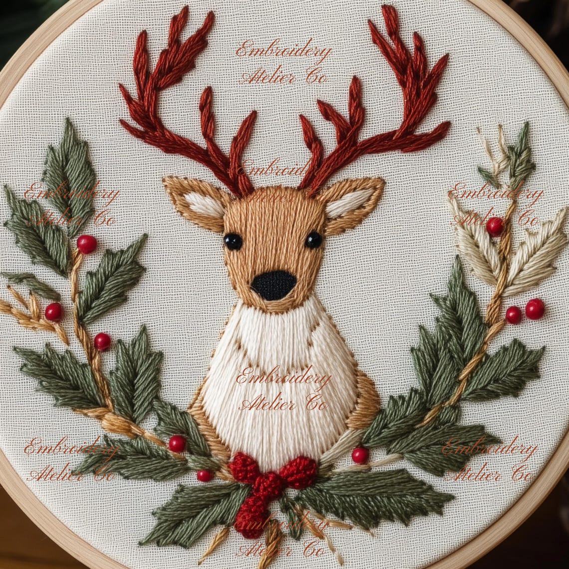 Christmas Reindeer Embroidery Pattern, Winter Hand Embroidery Design ...