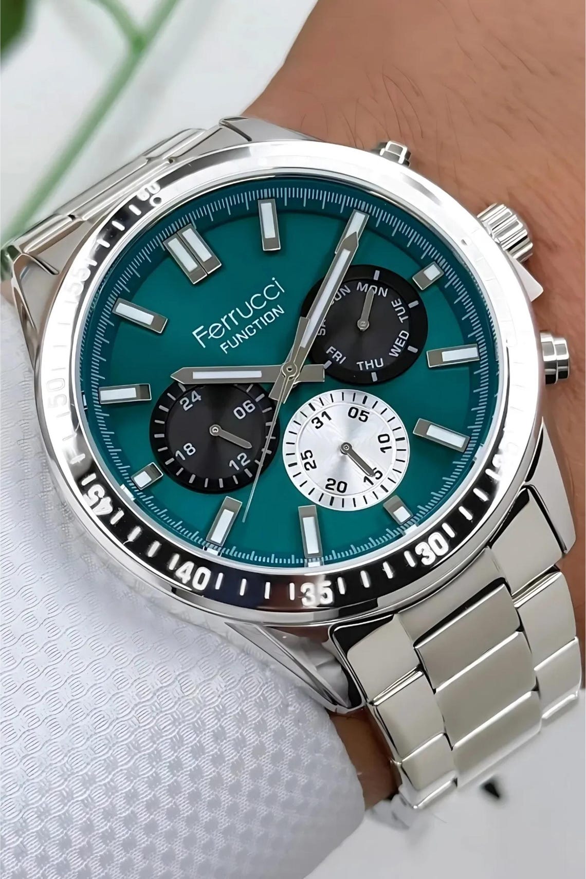 Ferrucci Multifunction Men’s Watch - Bold Teal Dial With Day, Date & 24 ...