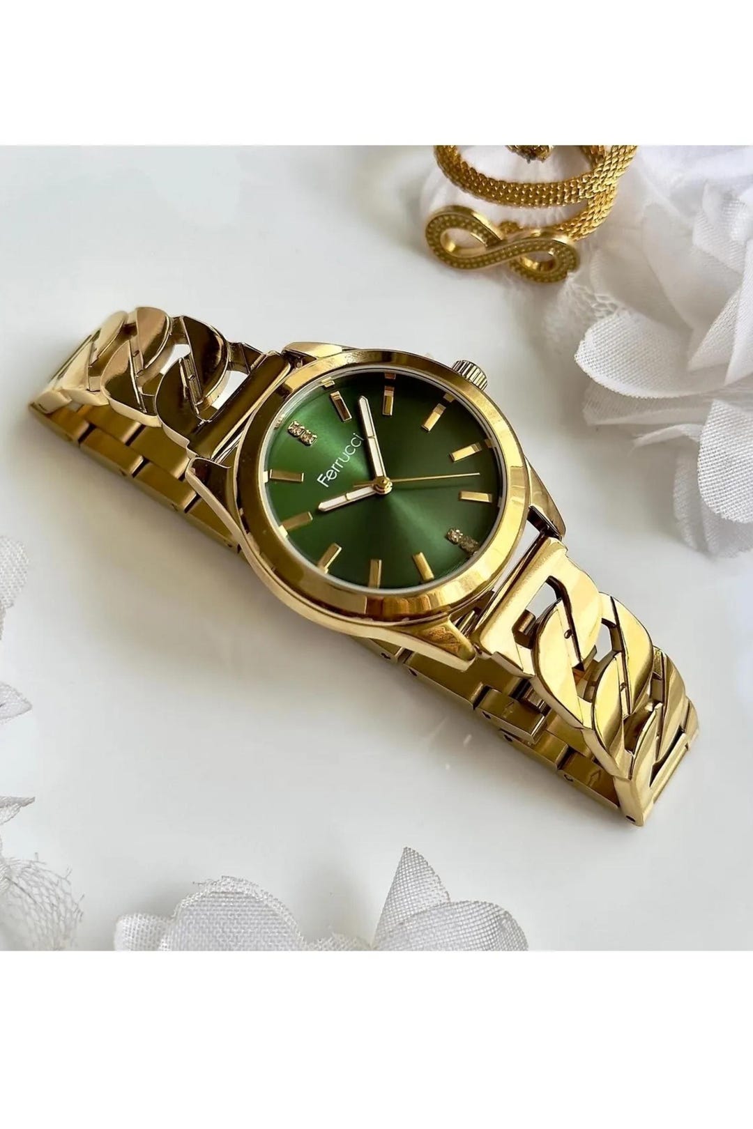 Ferrucci Women’s Gold-plated Watch - Luxurious Green Dial With ...