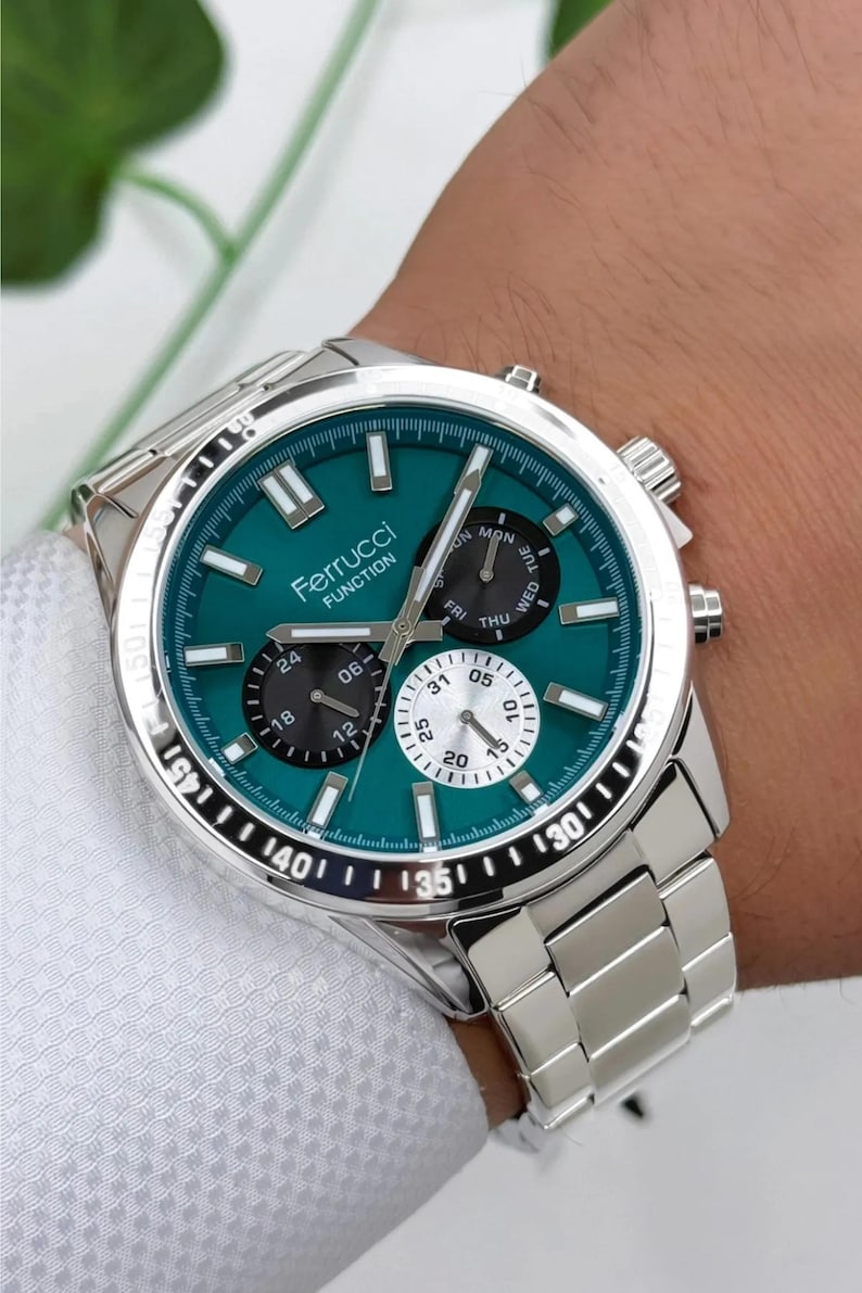 Ferrucci Multifunction Men’s Watch - Bold Teal Dial With Day, Date & 24 ...