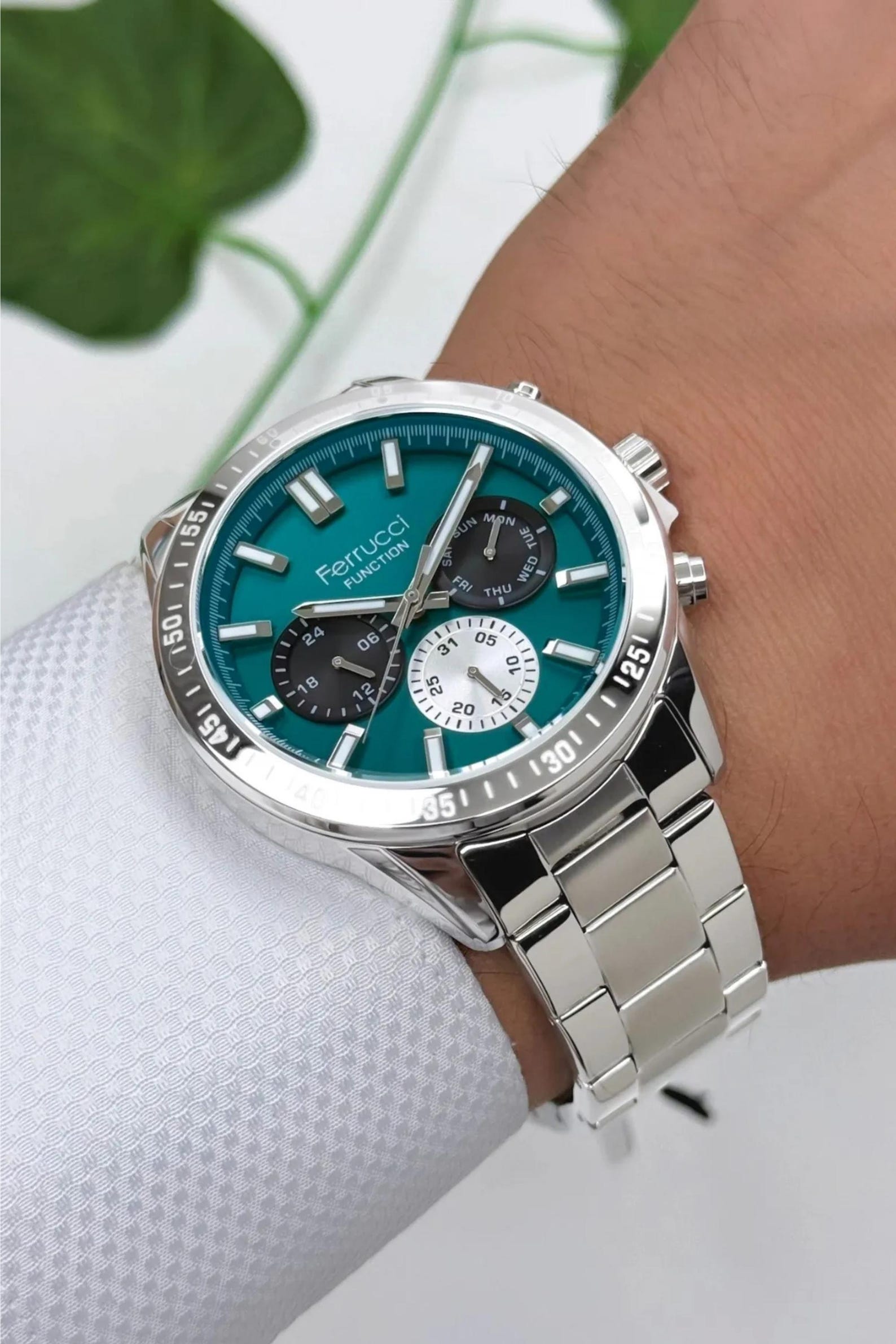 Ferrucci Multifunction Men’s Watch - Bold Teal Dial With Day, Date & 24 ...