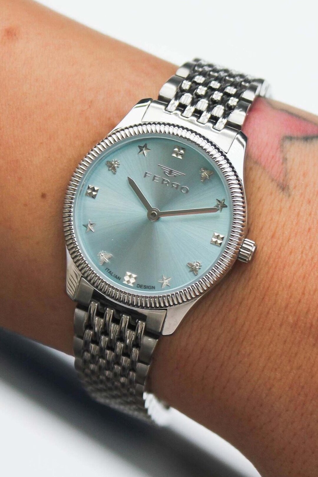 Luxury Silver Ladies Watch Blue Star Dial Wristwatch - Classic Chain ...