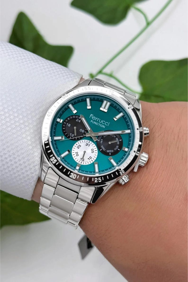 Ferrucci Multifunction Men’s Watch - Bold Teal Dial With Day, Date & 24 ...