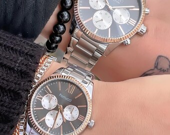 Luxurious Gold & Silver Couple Watch Set - Elegant His and Hers Watches ...
