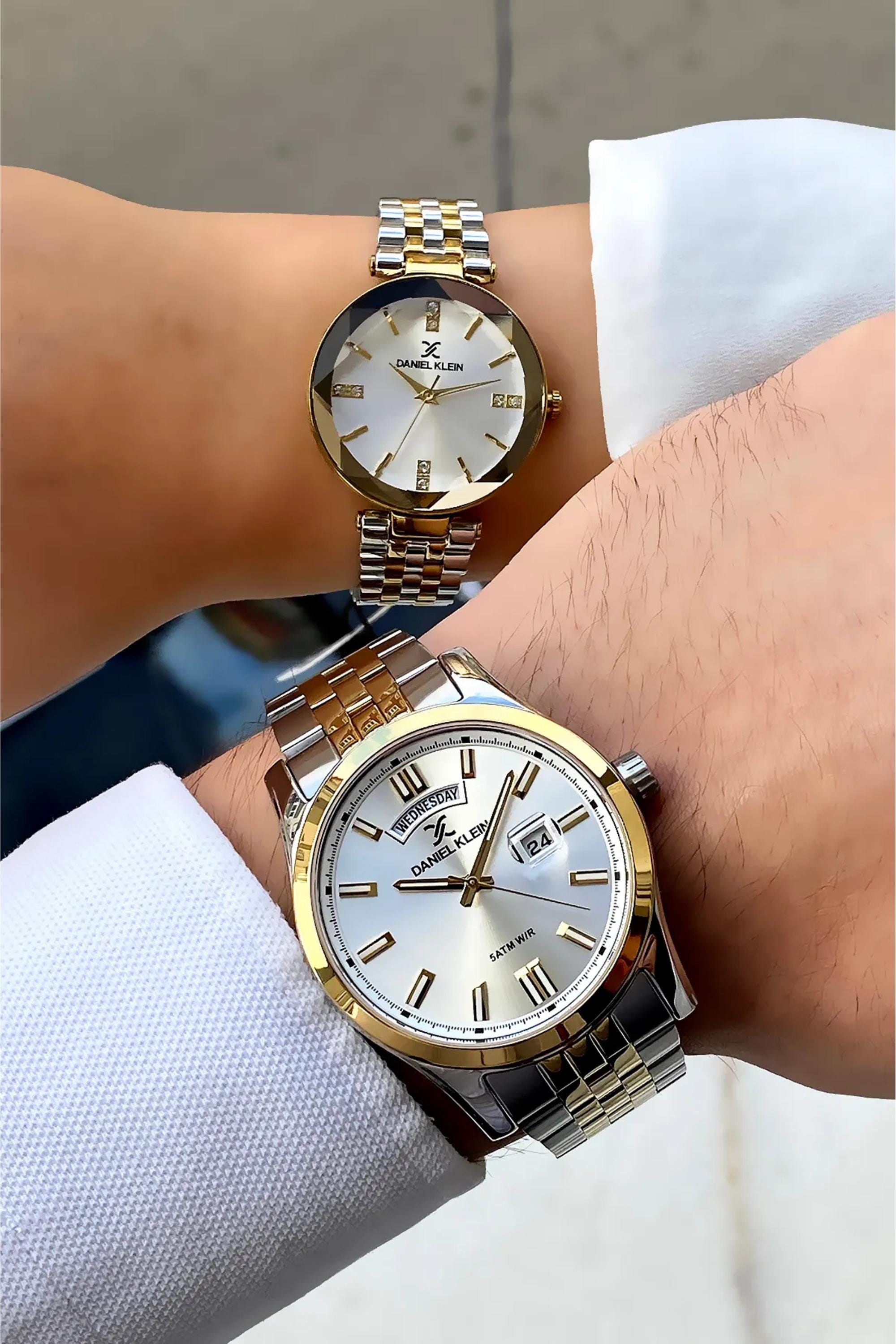 Luxurious Gold & Silver Couple Watch Set - Elegant His and Hers Watches ...