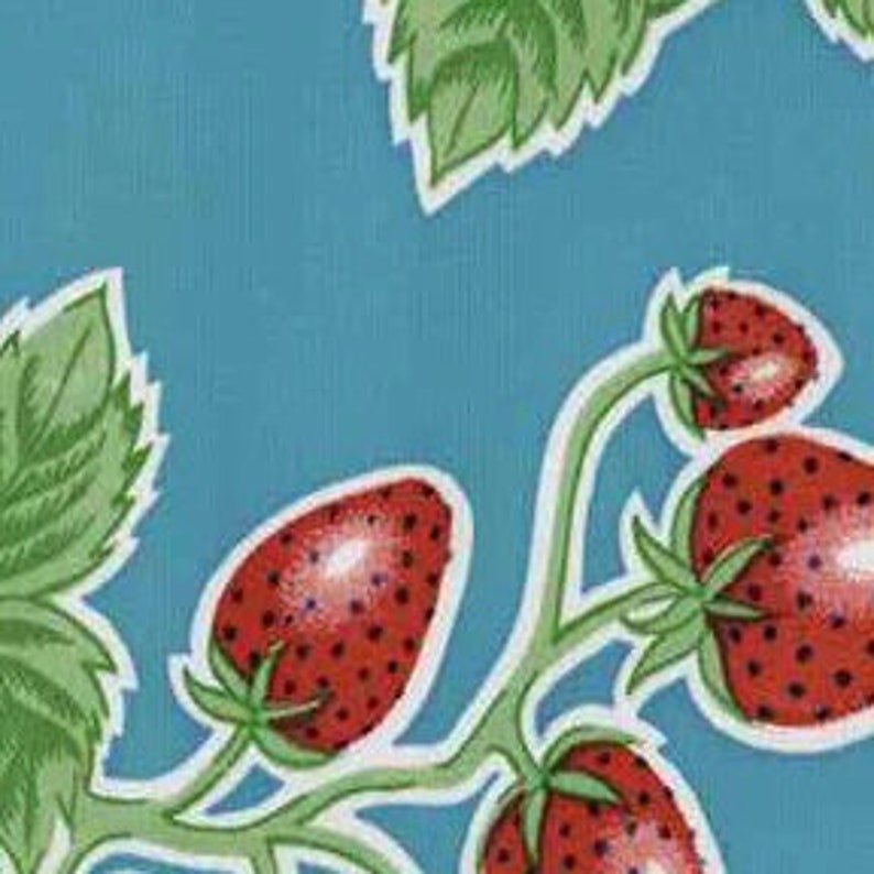 Light Blue Strawberry Oilcloth Fabric - by the Yard - Etsy