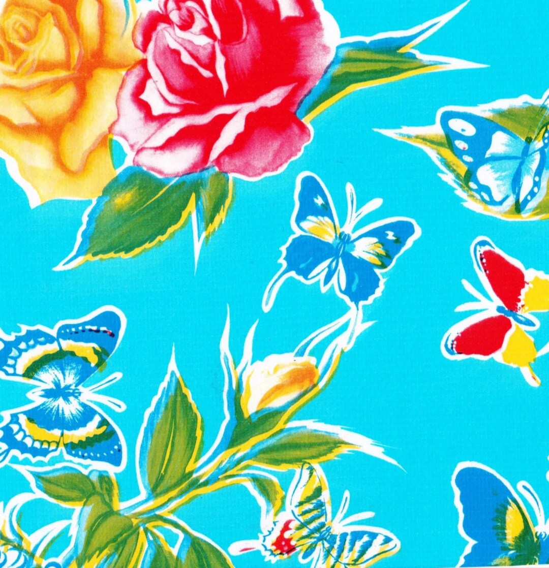 Light Blue Butterfly Oilcloth Fabric - by the Yard - Etsy