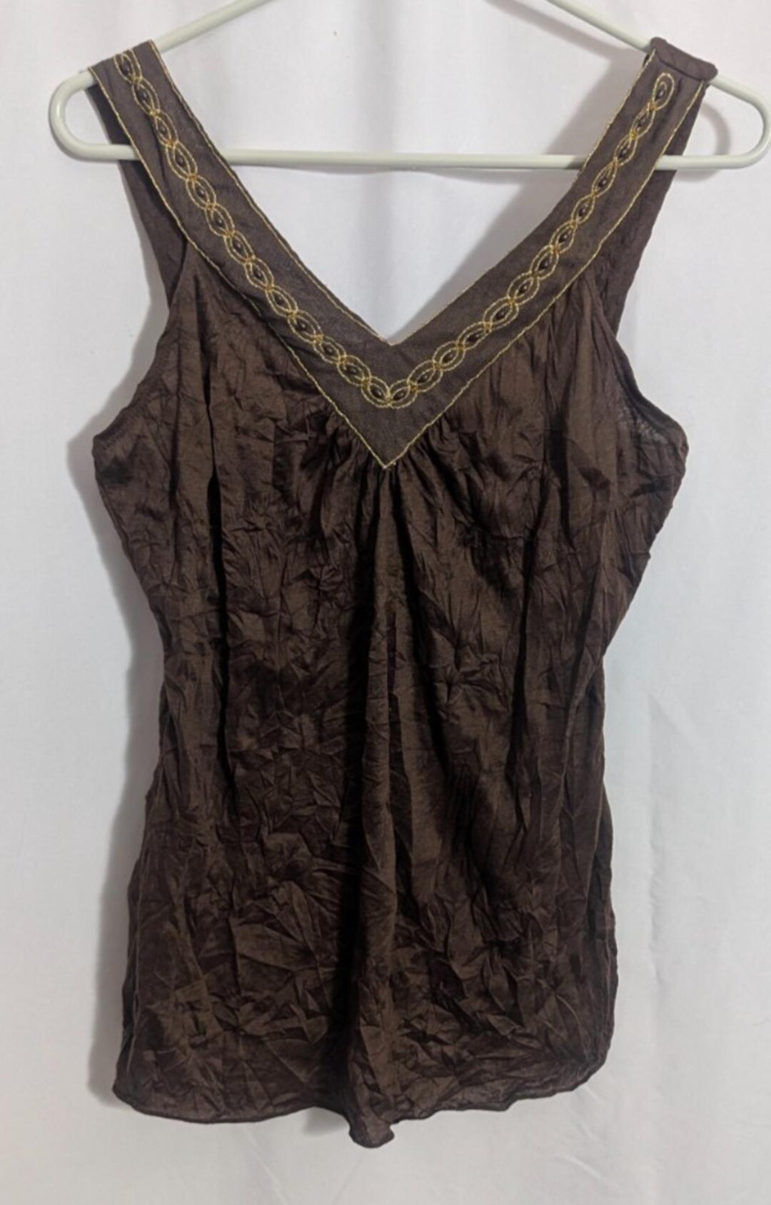 Y2k JTB Brown Beaded Wrinkled Look Tank Top S/M Fairy Grunge Whimsigoth ...