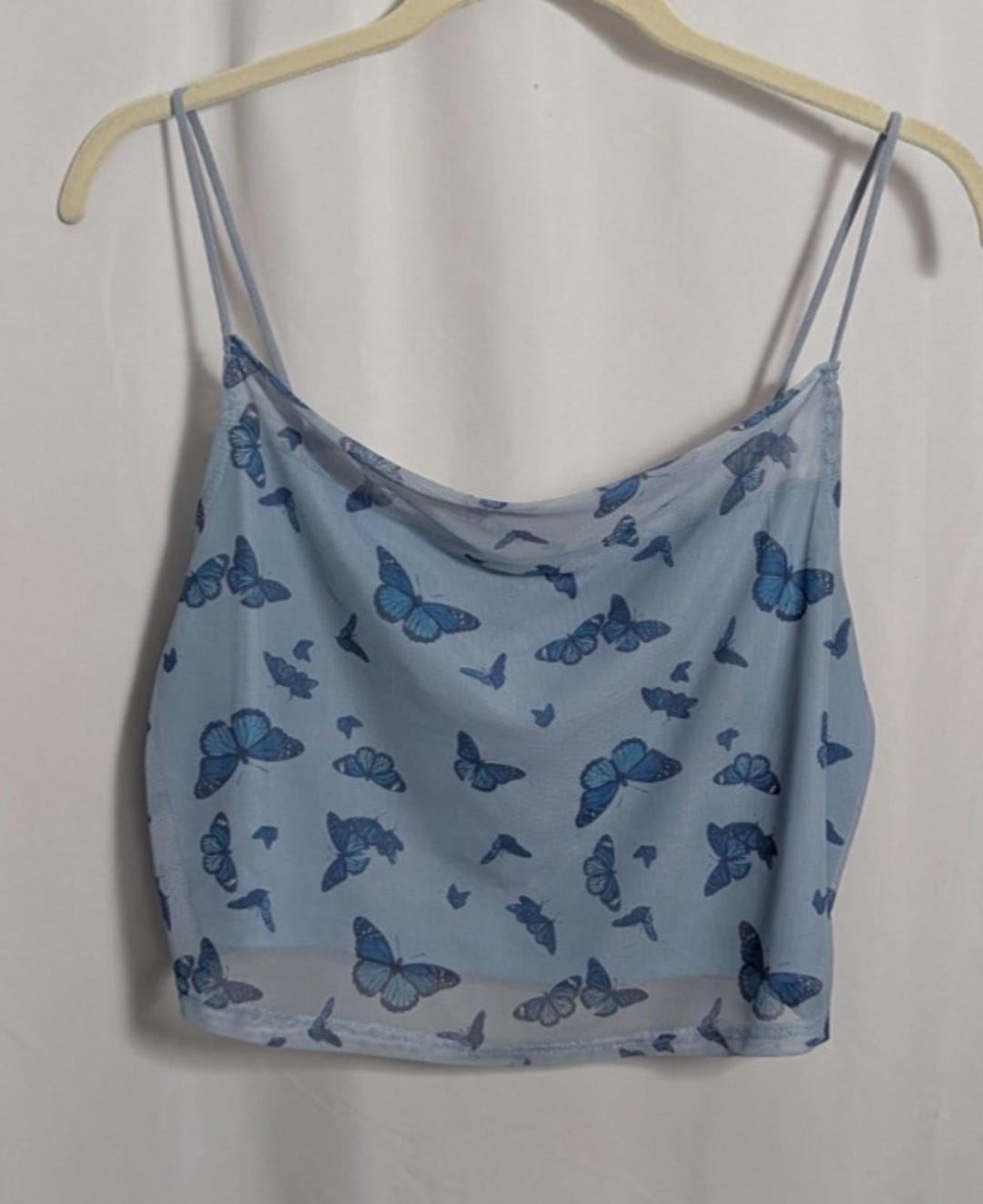 Y2K Rue21 Blue Butterfly Mesh Cowl Crop Top Medium Fairy Coquette ...