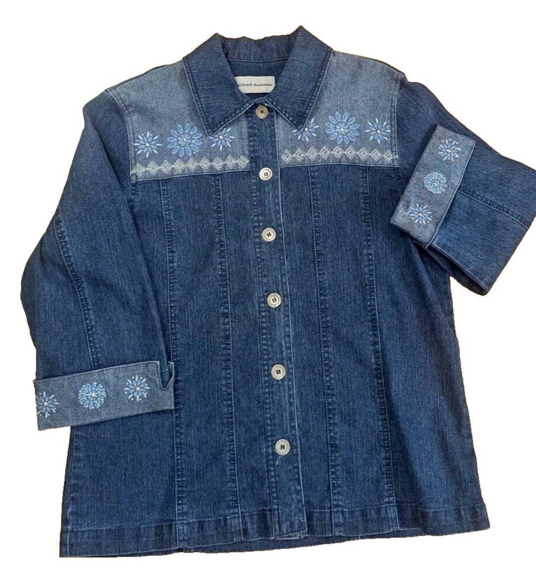 Alfred Dunner Denim Embroidered Jacket Size 8 SH2 Cottage Casual Double ...