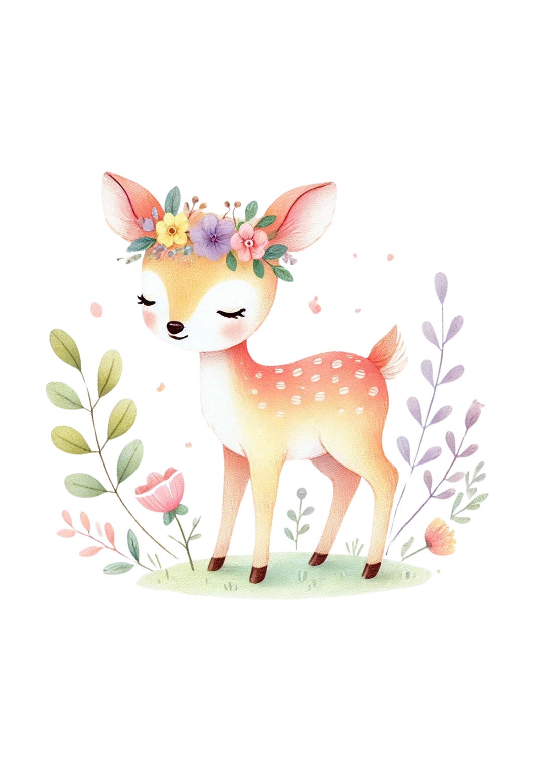 Watercolor PNG Baby Deer Clipart Digital Print Floral Nursery Wall Art ...