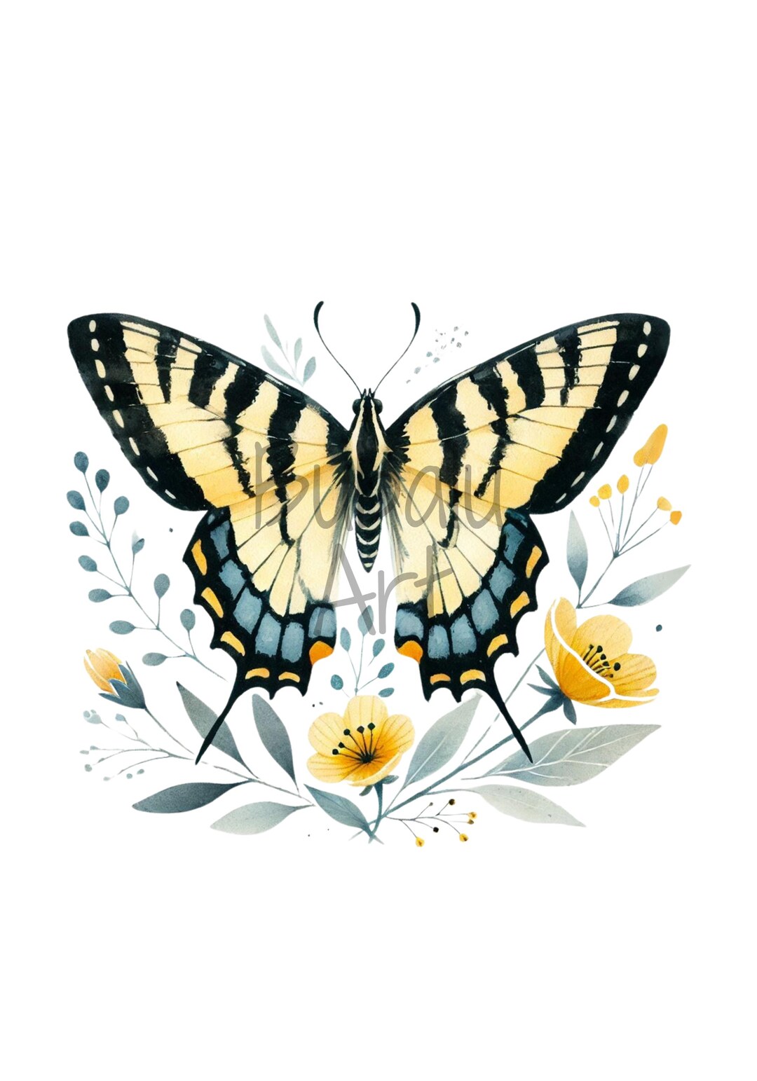 Watercolor Tigridia Butterfly PNG Floral Butterfly Clipart Wall Art ...