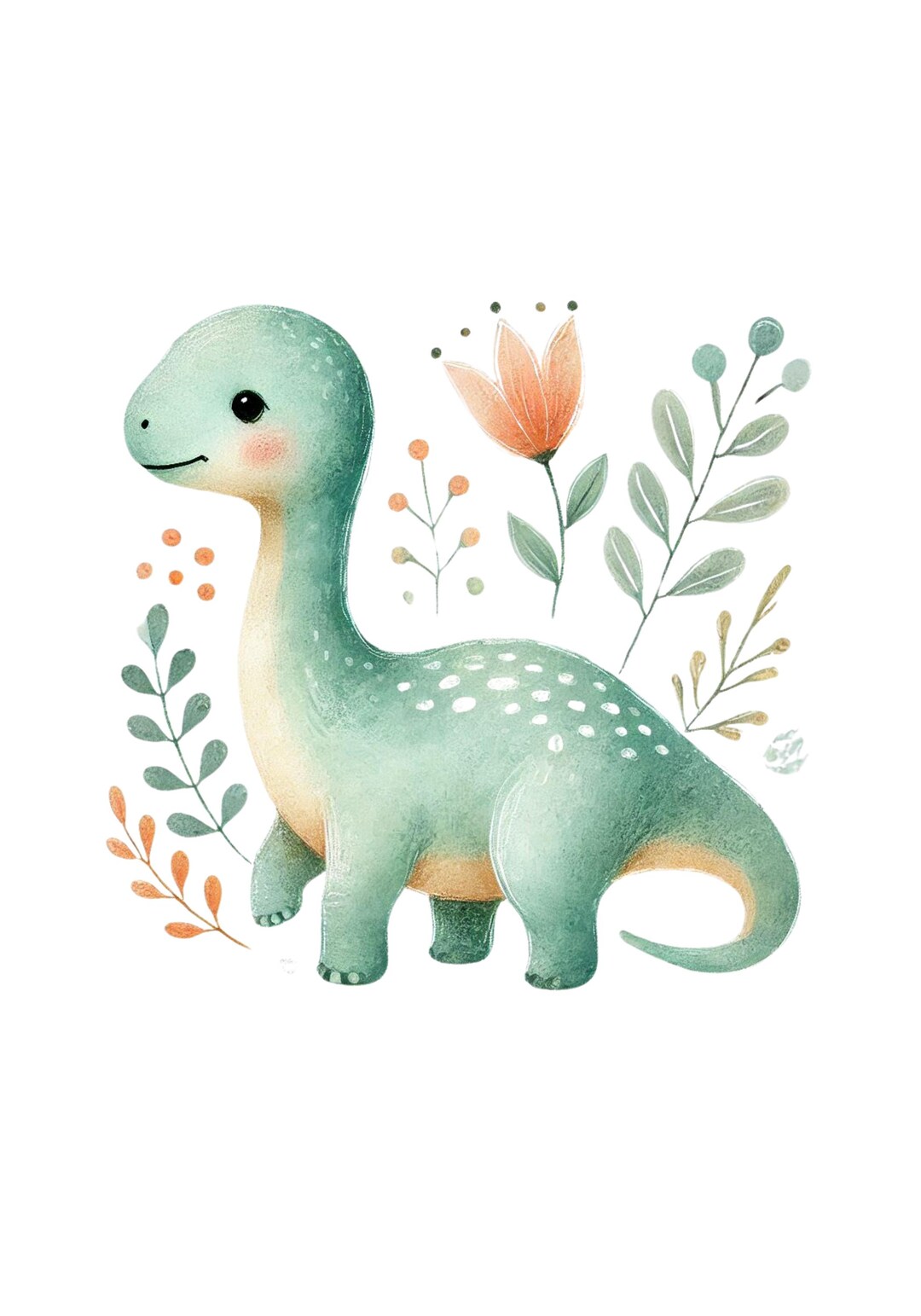 Watercolor Brontosaurus Clipart PNG Floral Dinosaur Clipart Nursery ...