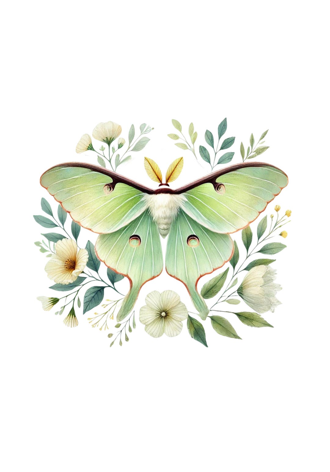 Watercolor Luna Moth PNG Ethereal Butterfly Clipart Transparent ...