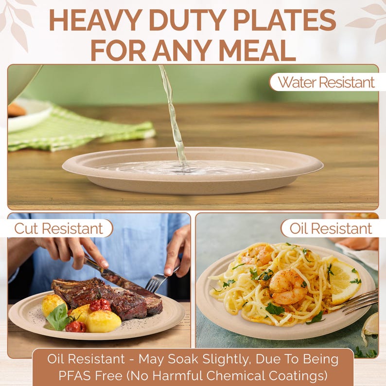 Heavy Duty Paper Plates - Eco-friendly Pfas-free Compostable Plates, 10 ...