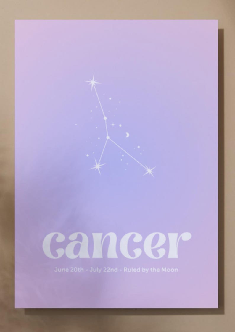 Cancer Zodiac A4 Printable Art - Instant Digital Download - Birthday ...