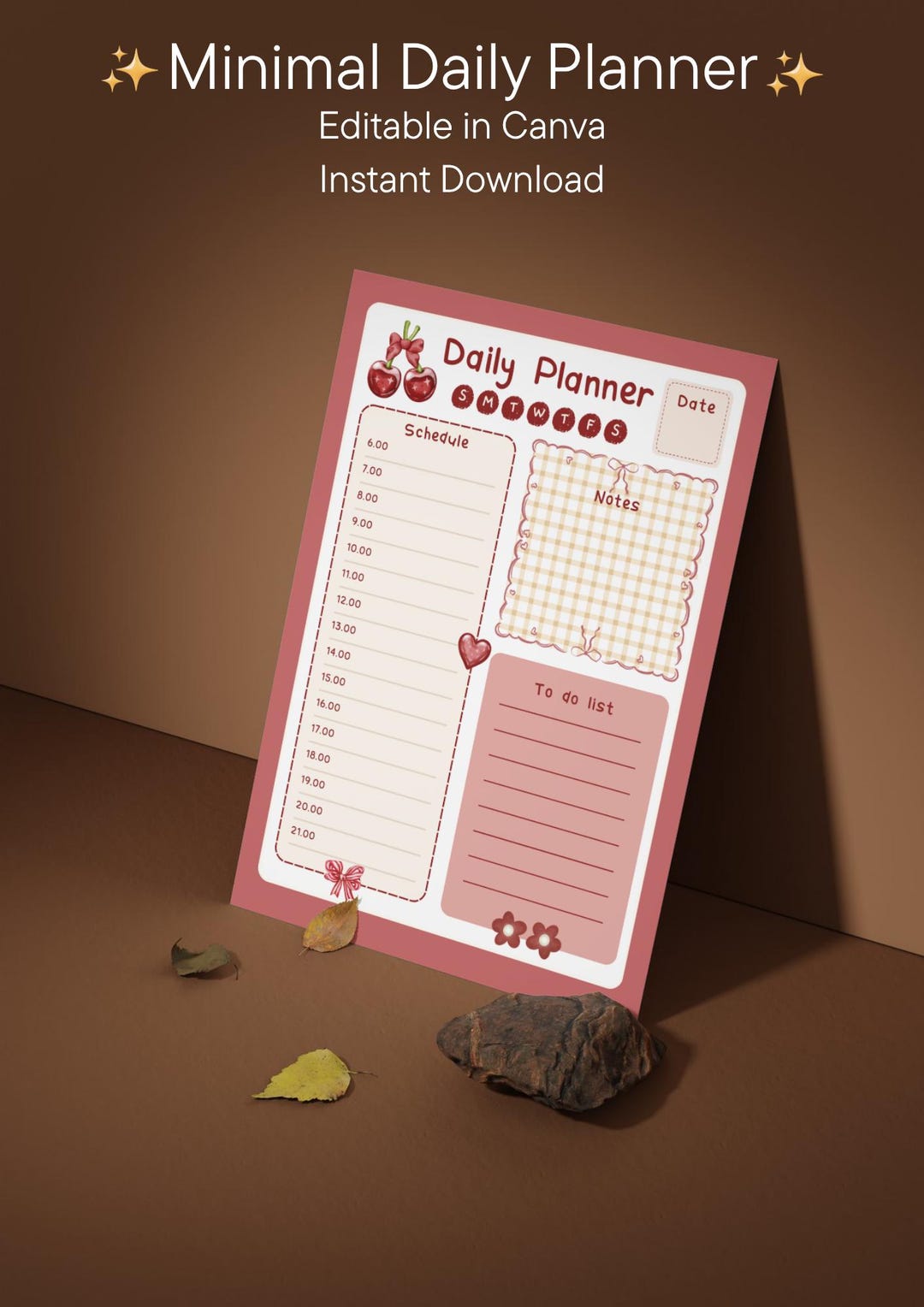 Minimal Daily Planner Printable | Aesthetic Pink Planner | Instant ...