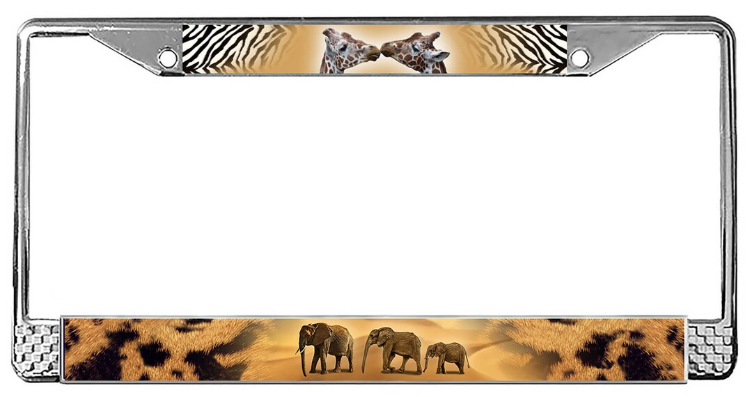 Elephants Giraffes Leopard Zebra Auto Size License Plate Frame Jungle ...
