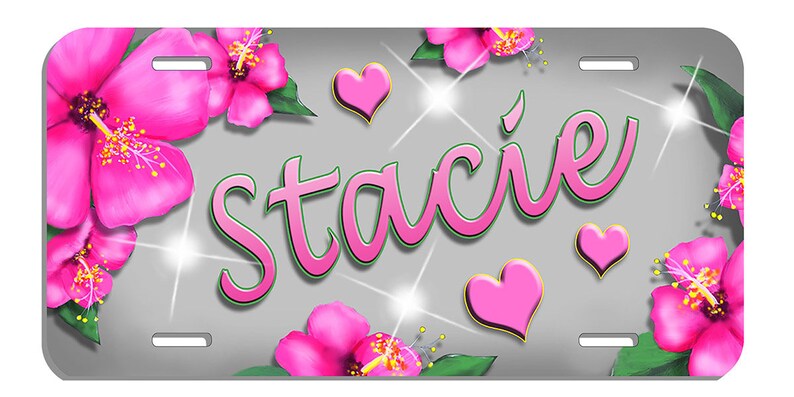 Hibiscus Flowers Hot Pink Hearts Auto License Plate - Etsy