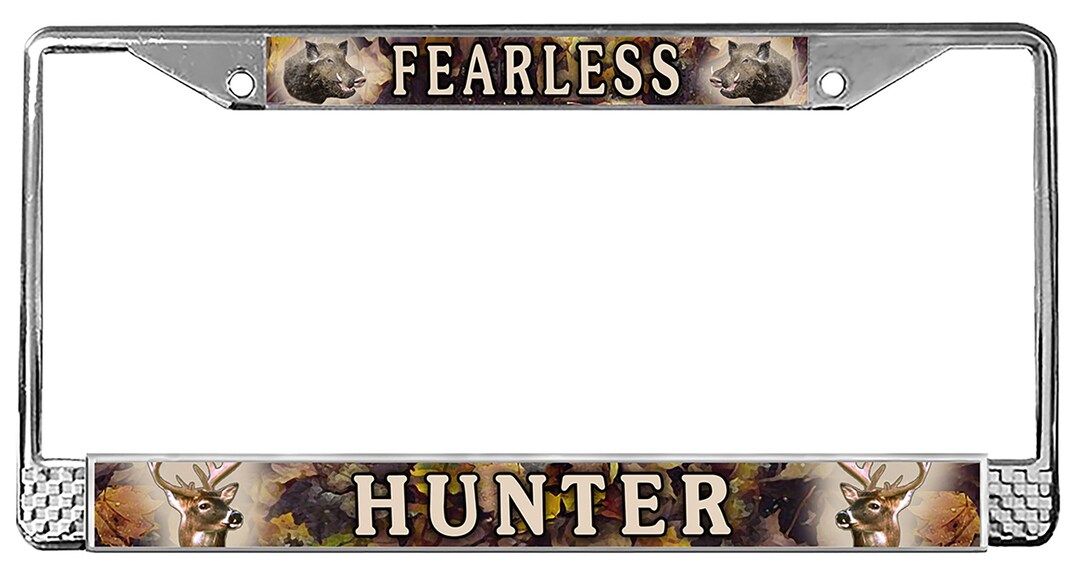 Buck and Wild Boar Hog on Camouflage Auto License Plate Frame ...