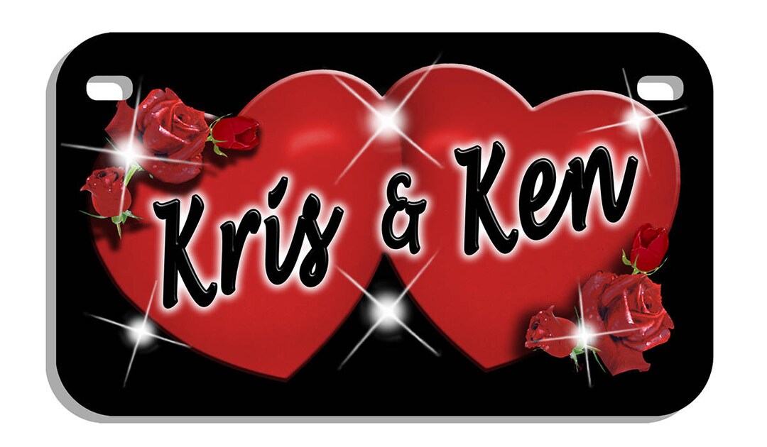 Red Hearts Red Roses Motorcycle Size License Plate Any Text-name in Any ...