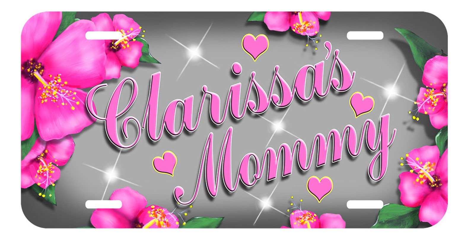 Hibiscus Flowers Hot Pink Hearts Auto License Plate - Etsy