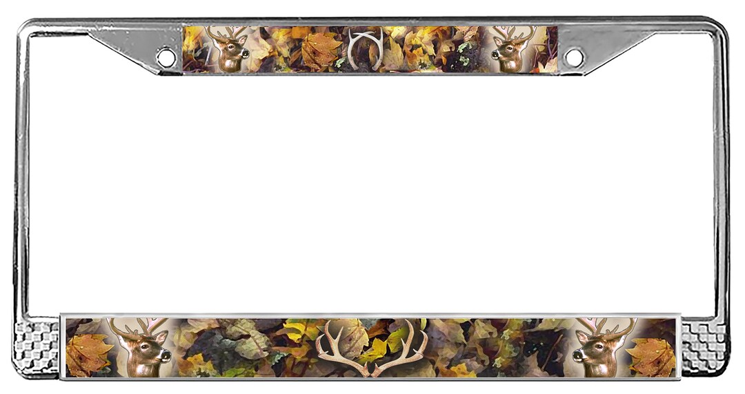 Buck Deer Wild Boar Camouflage Leaves Auto License Plate Frame Metal ...
