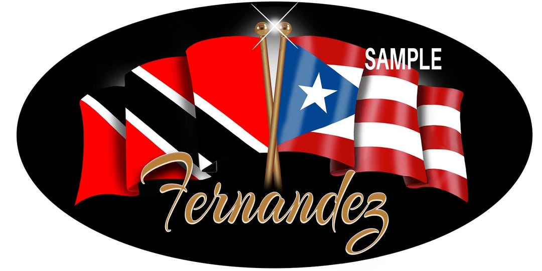 Trinidad Tobago Puerto Rico Unity Flags Vinyl Oval Decal Bumper Sticker ...