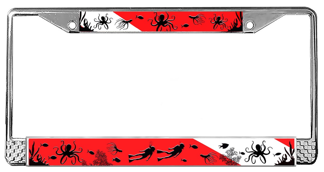 Scuba Flag With Octopus Auto License Plate Frame Personalize Gifts Men ...