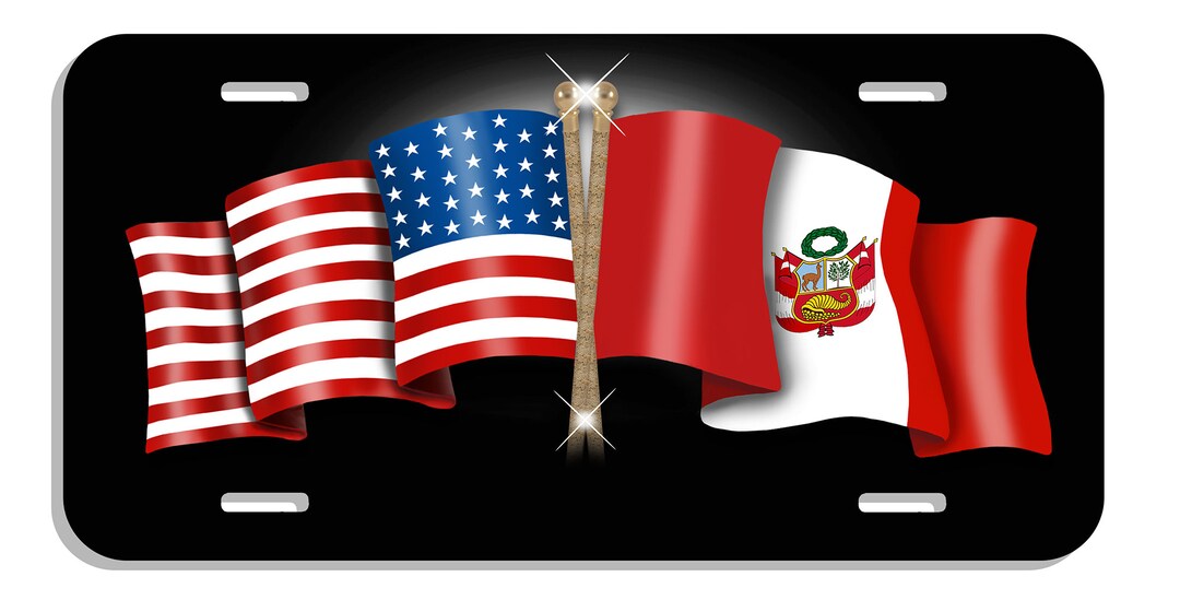 Peru USA Unity Flags Auto License Plate Personalize Gifts Any Name or ...