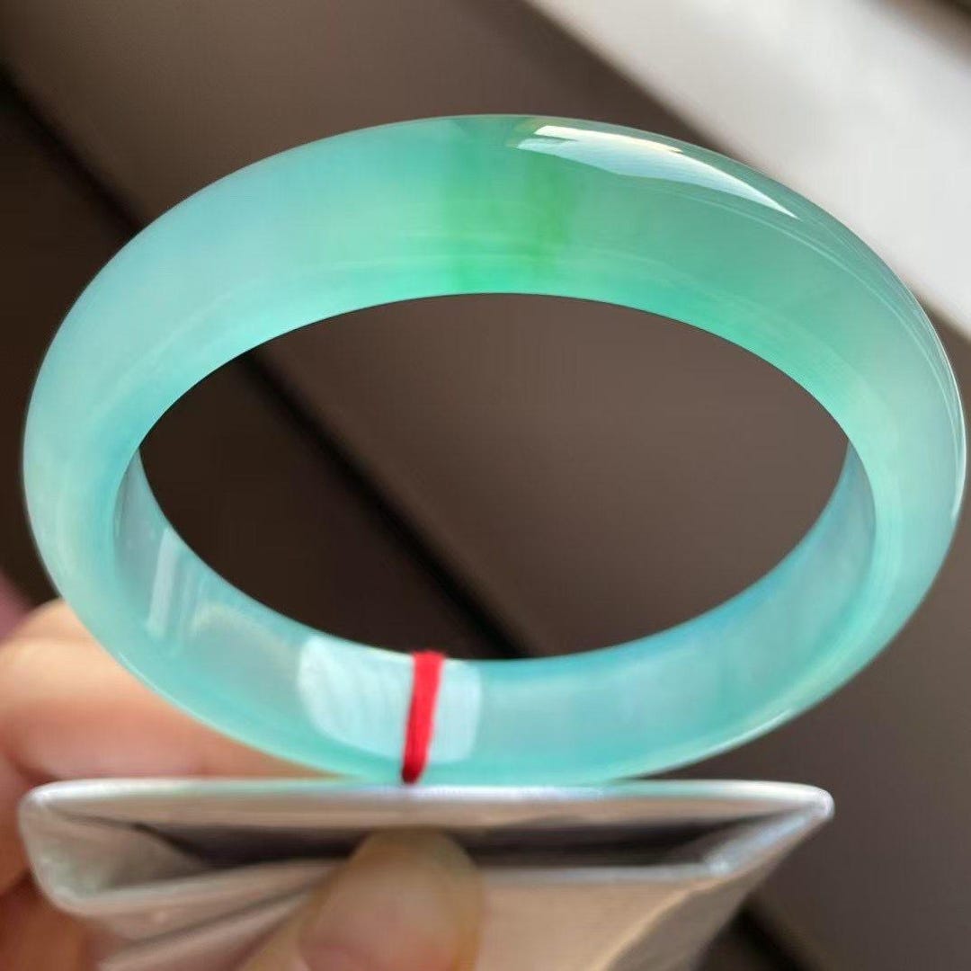 Myanmar Jadeite A-grade Ice Transparent Blue Water Jade Bracelet Full ...