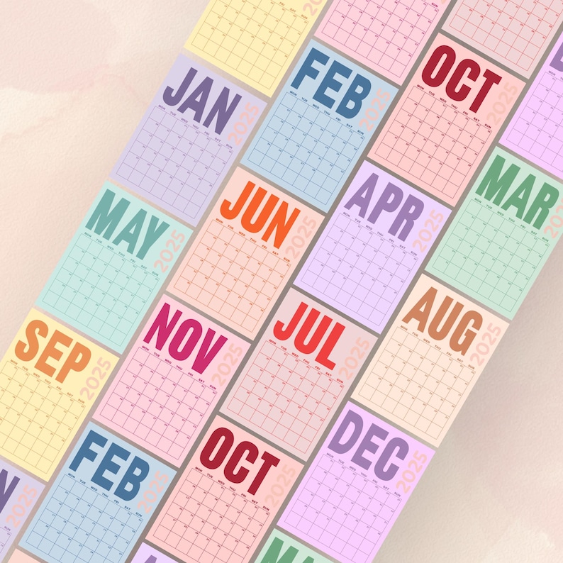 Retro Pastel Calendar 2026 & 2025: Printable A3/A4 Portrait Planner ...