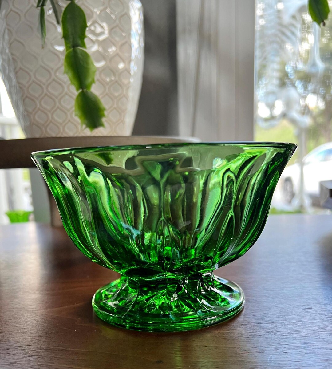 Vintage Anchor Hocking Fairfield Pattern Candy Bowl in Emerald Green ...