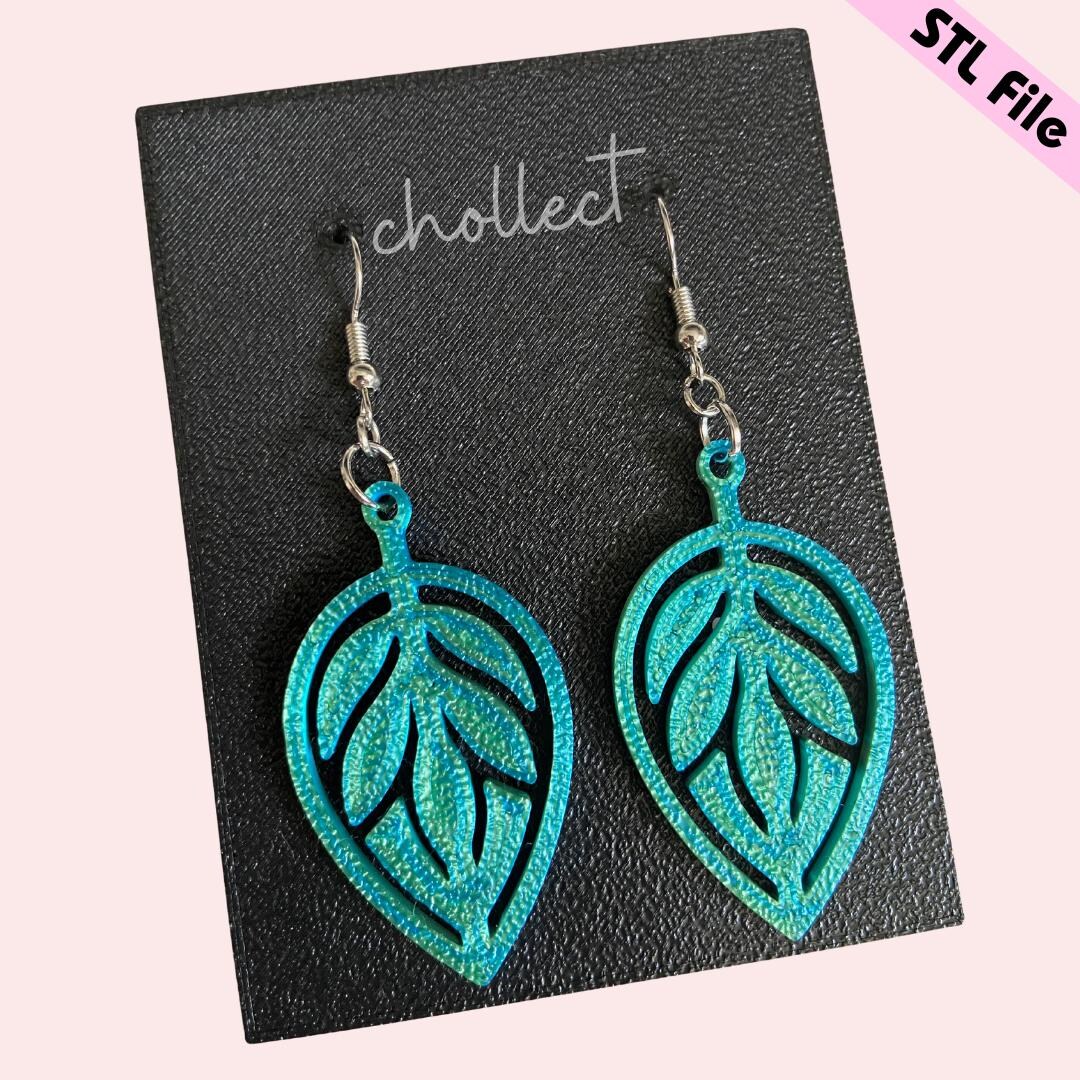 Leaf Earrings STL File: 3D Print Dangle Earring Design (digital ...