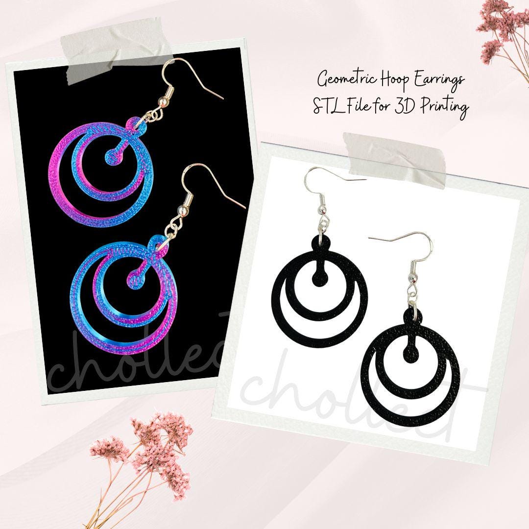 Geometric Hoop Earrings STL File: 3D Print Dangle Earring Design ...