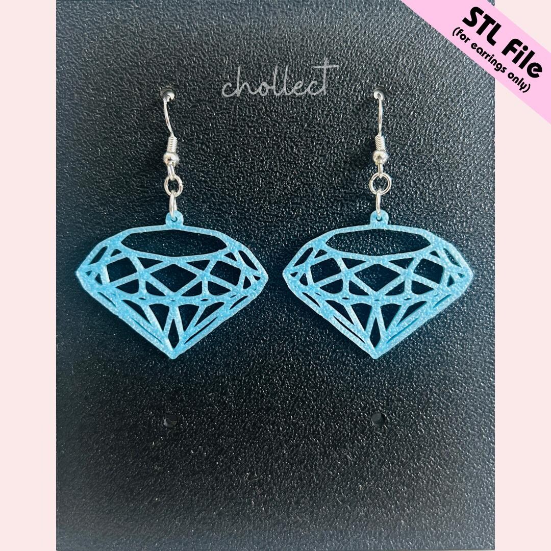 Diamond Earrings STL File: 3D Print Dangle Earring Design (digital ...
