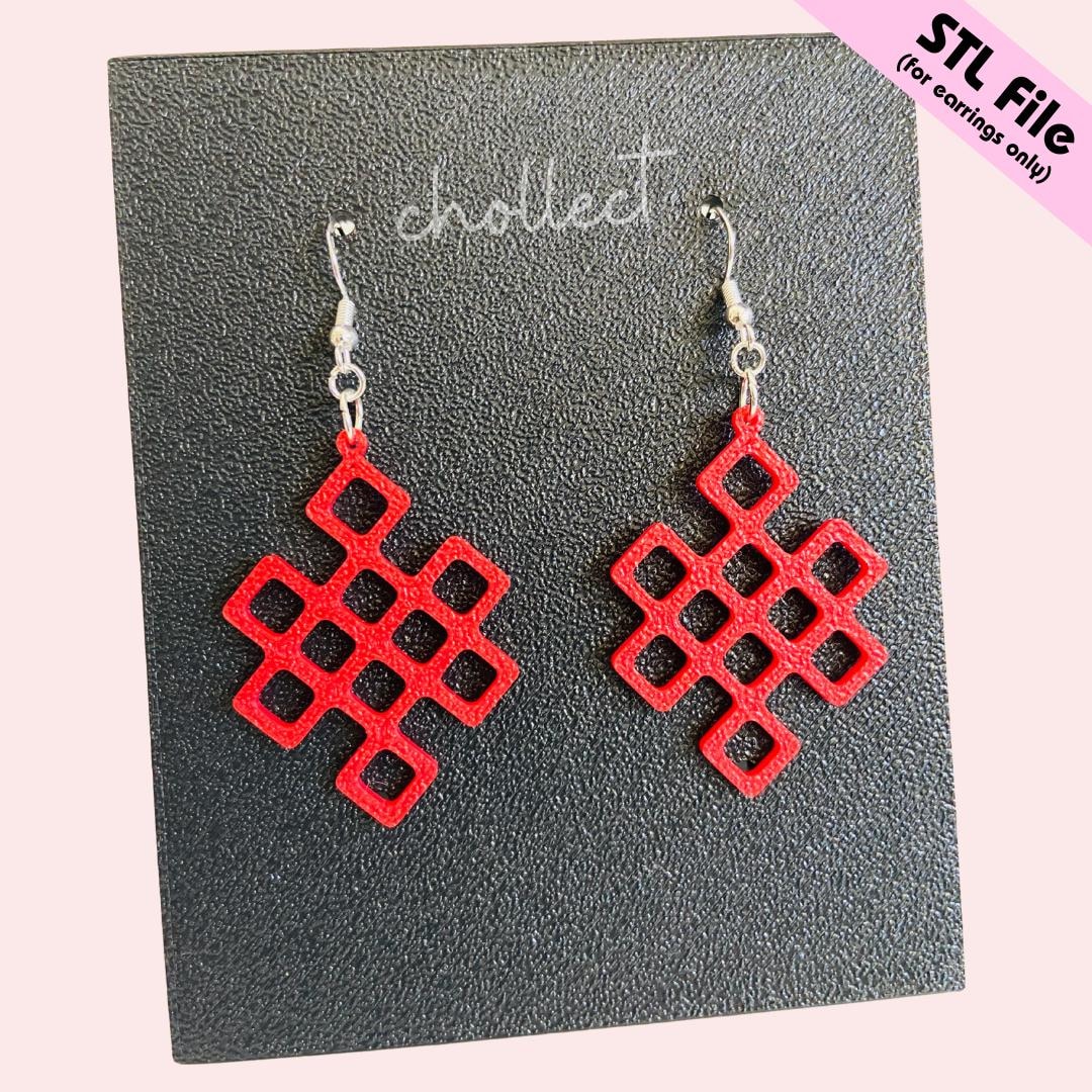 Diamond Grid Earrings STL File: 3D Print Dangle Earring Design (digital ...